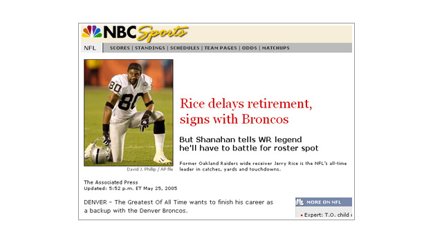 [NFL] 42세 라이스, 덴버 입단!