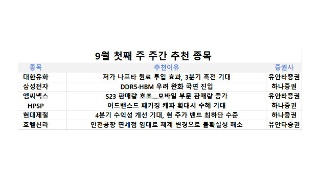 [주간 추천주] 3Q 실적 개선 기대…삼전·HPSP·엠씨넥스 '주목'